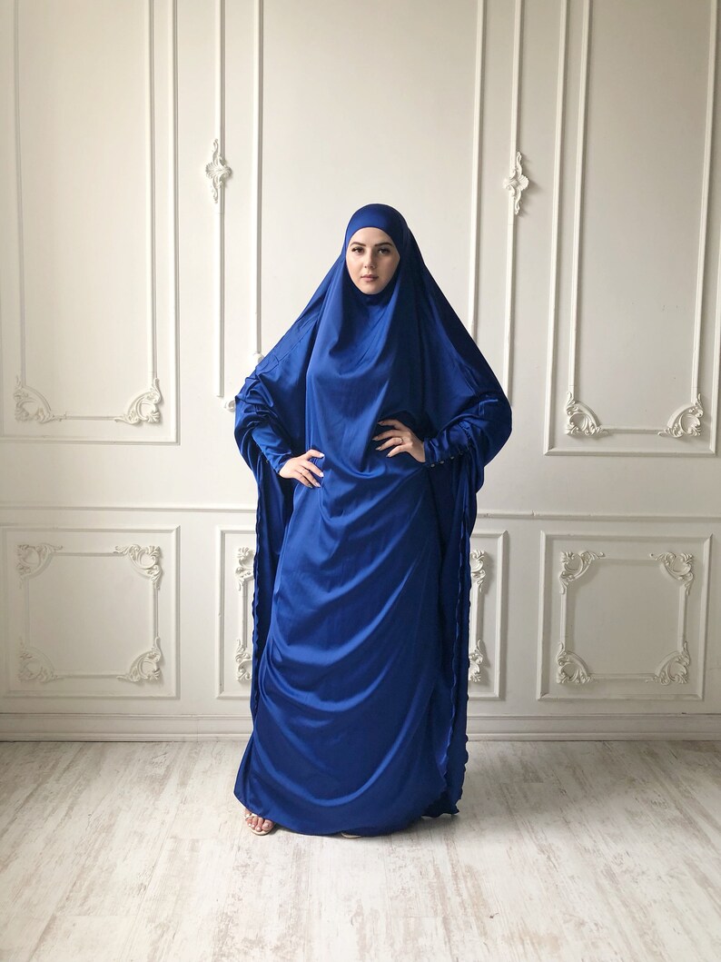 Royal Blue Long Silk Khimar Elegant Electric Muslim Dress - Etsy