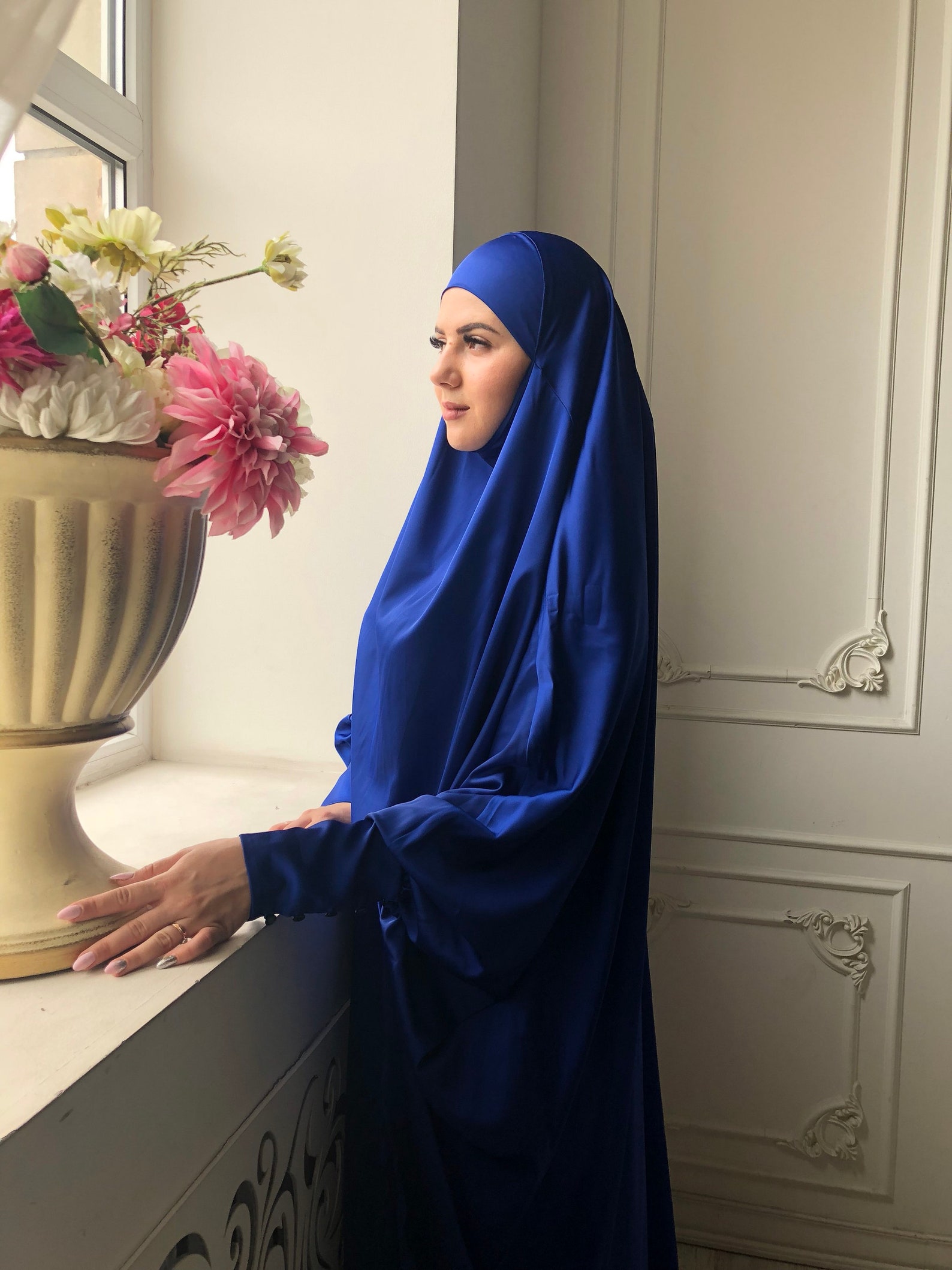 Royal Blue Long Silk Khimar Elegant Electric Muslim Dress | Etsy