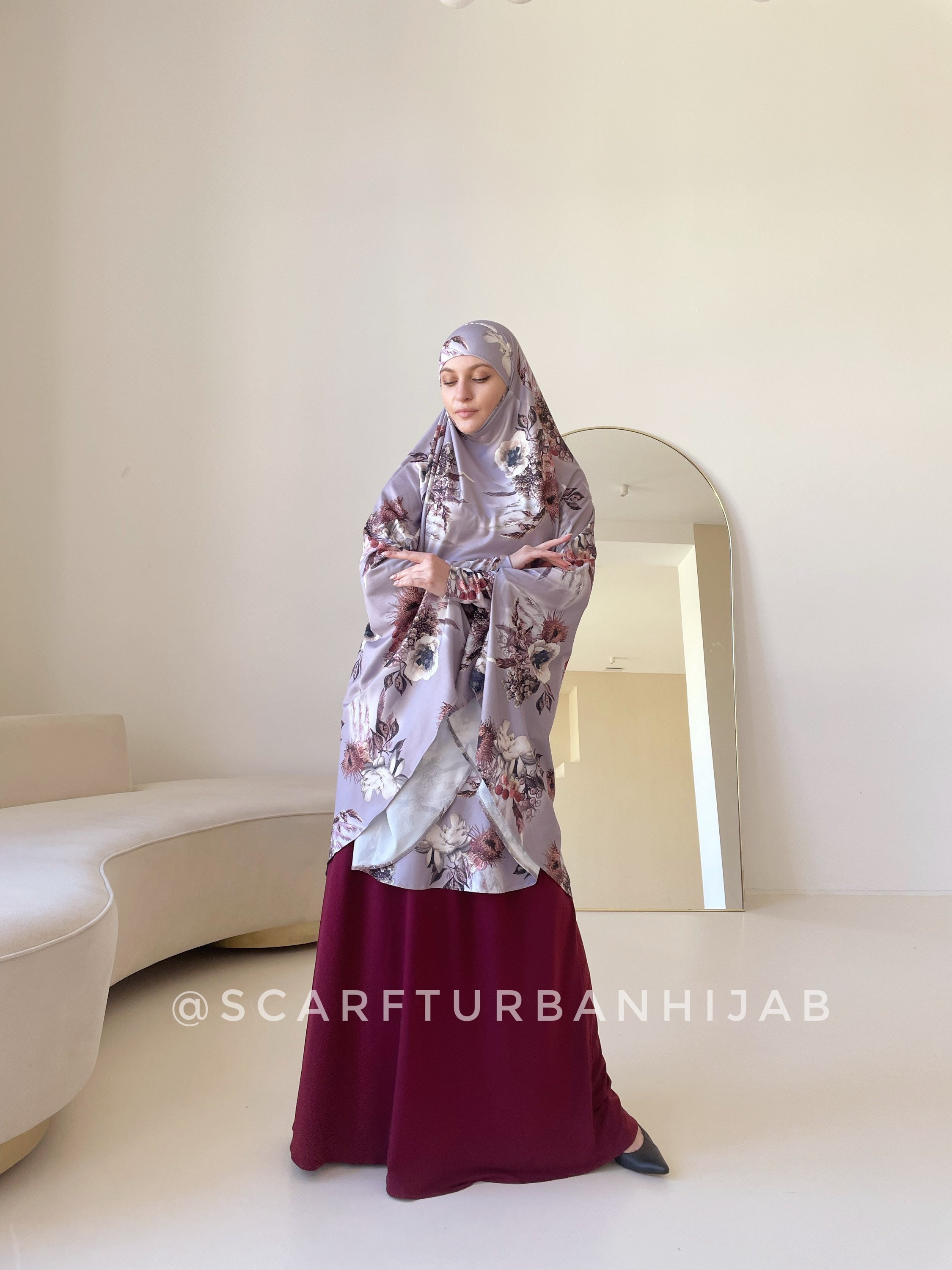 Handmade Grey Floral Print Khimar Transformer to Niqab - Etsy
