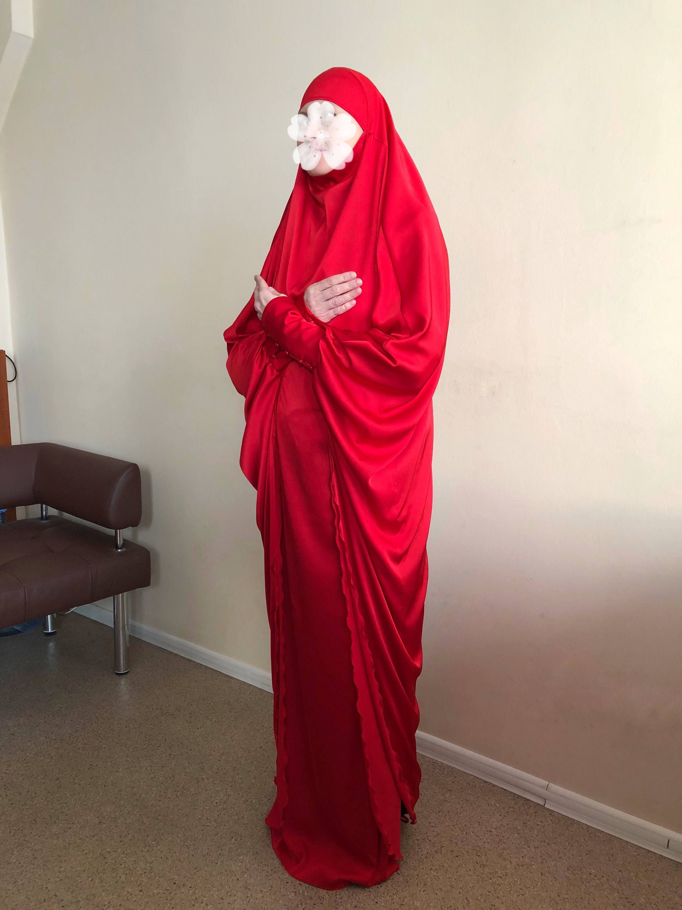 Long Red Silk Khimar Muslim Dress Nikkah Burqawedding - Etsy