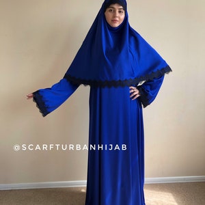 Royal Blue Silk Elegant Dress, Lace Abaya, Stylish Hijab, Modesty ...