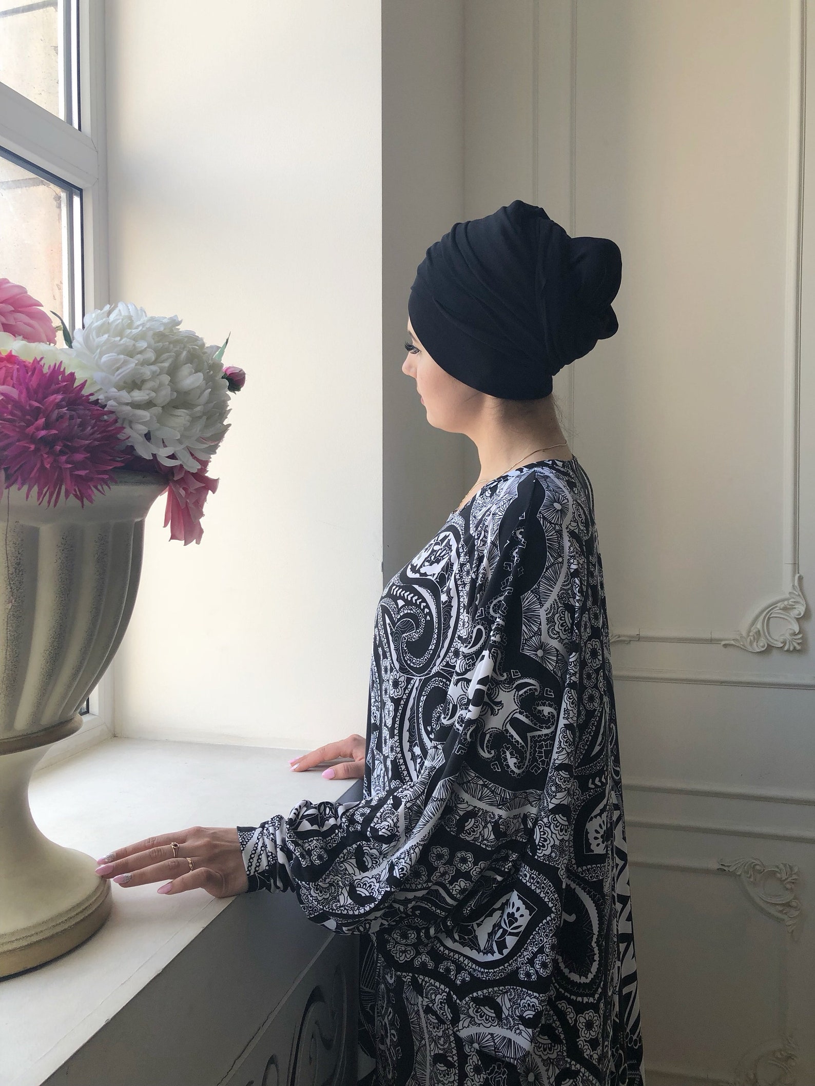 2 in One Black Hijab jersey Turban Volume Ready Turban - Etsy