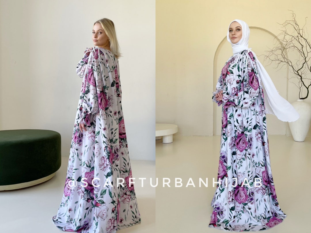 Unique Floral Muslim Maxi Dress With Elegant White Hijab - Etsy
