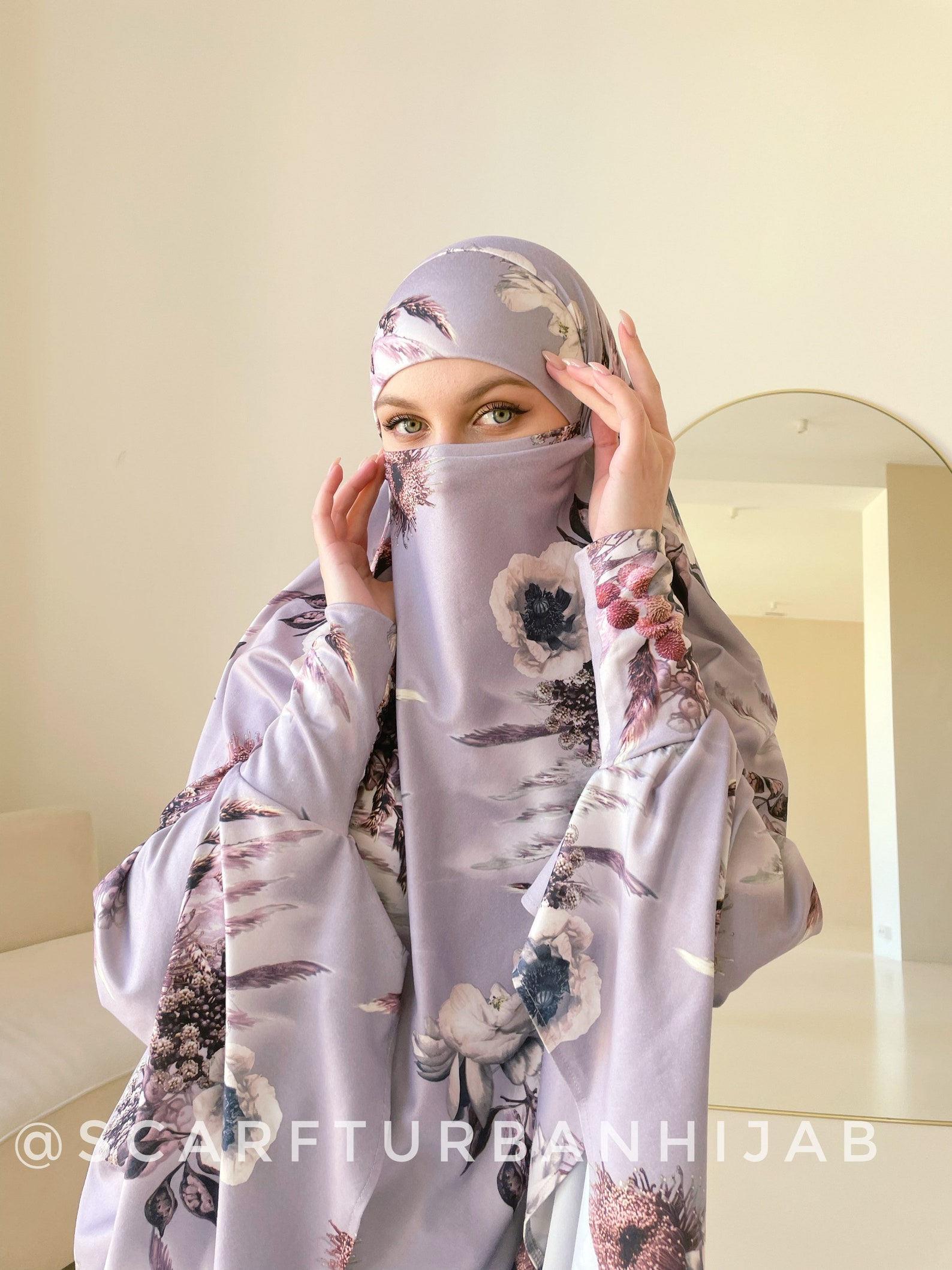 Handmade Grey Floral Print Khimar Transformer to Niqab - Etsy