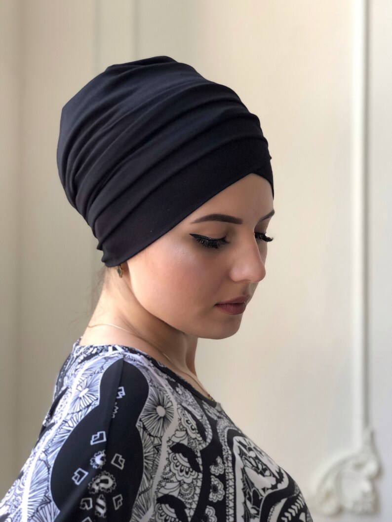 2 in One Black Hijab jersey Turban Volume Ready Turban - Etsy