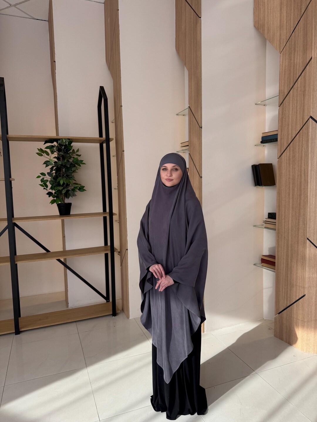 Gray Long Khimar, Soft Cupro Hijab for Abayas, Stylish Jilbab, Islamic ...