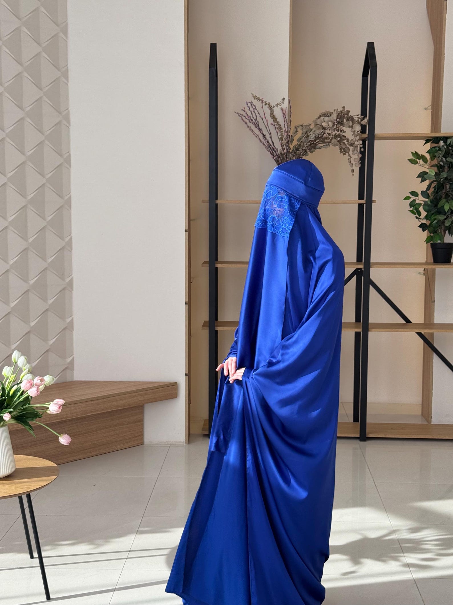 Royal Blue Silk Burqa, Elegant Khimar Cape With Niqab and Lace Veil - Etsy