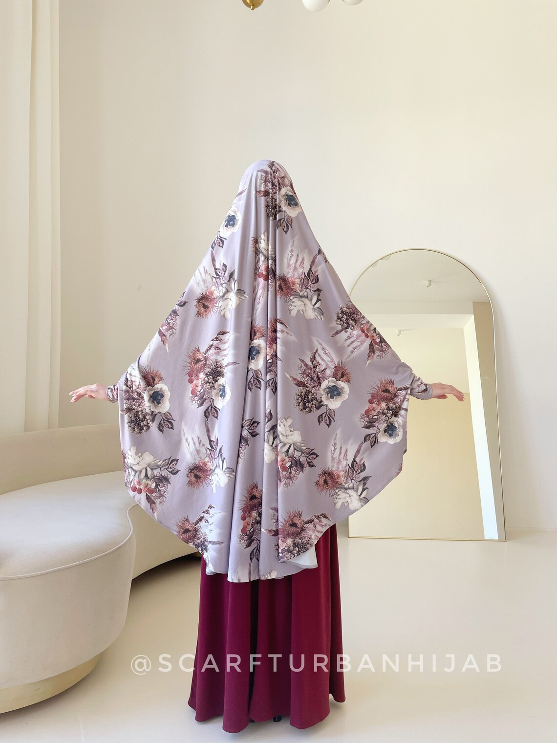 Handmade Grey Floral Print Khimar Transformer to Niqab - Etsy