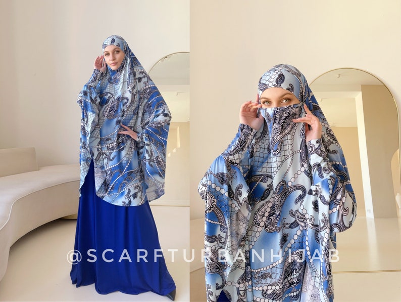 Blue Paisley and Pearl Print Elongated Jilbab Elegant Khimar - Etsy