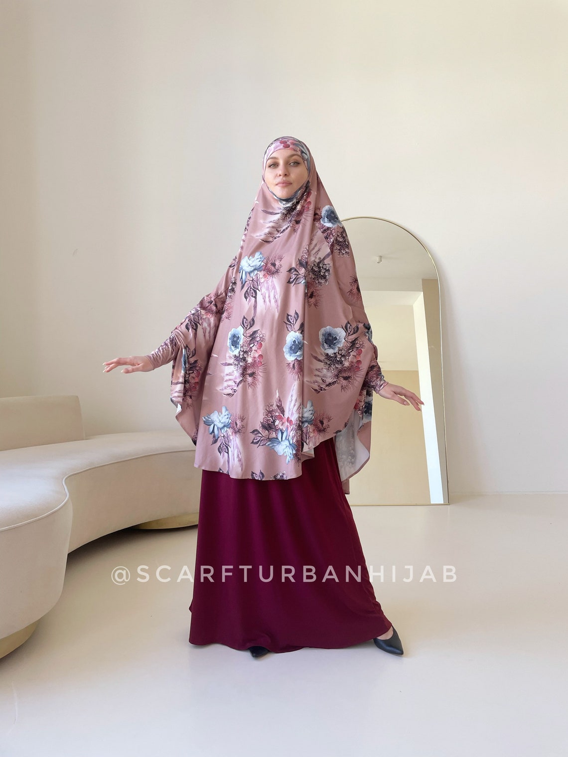 Light Brown Floral Print Khimar Transformer to Niqab Jilbab - Etsy