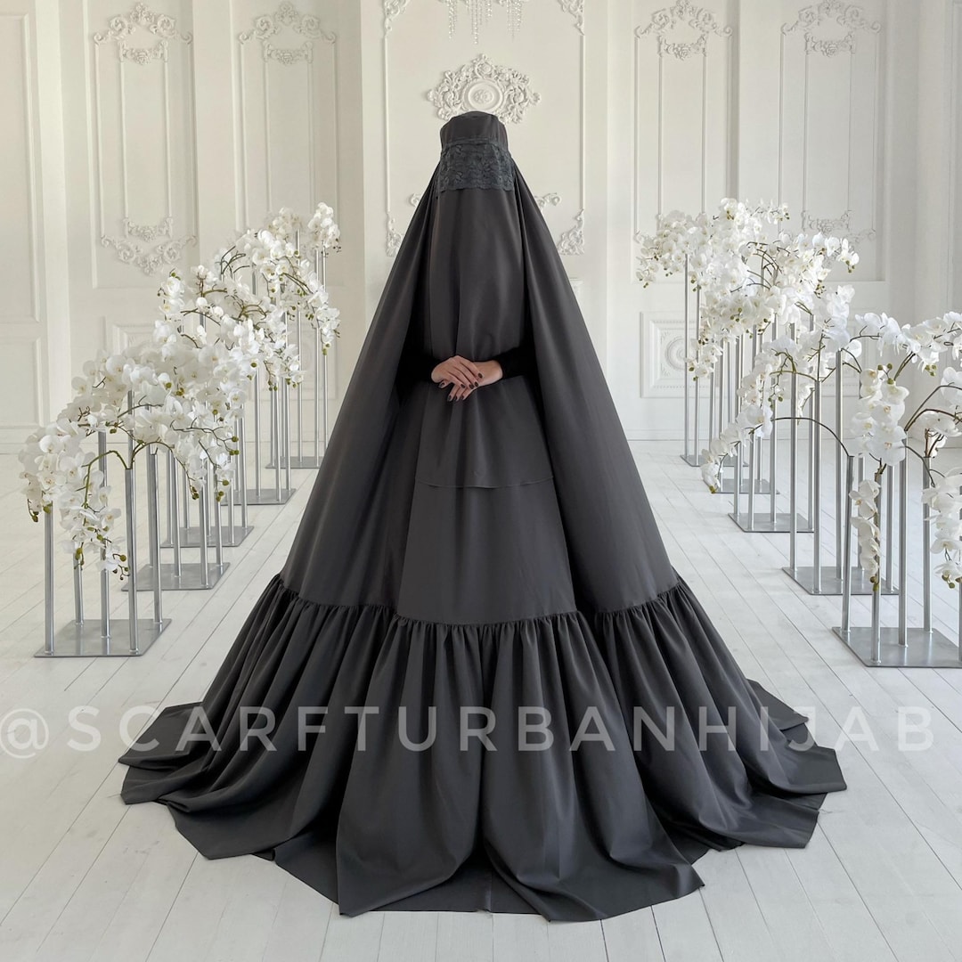 Gray Afghan Burqa Cape, Traditional Chador, Full Niqab , Lace Nikab ...