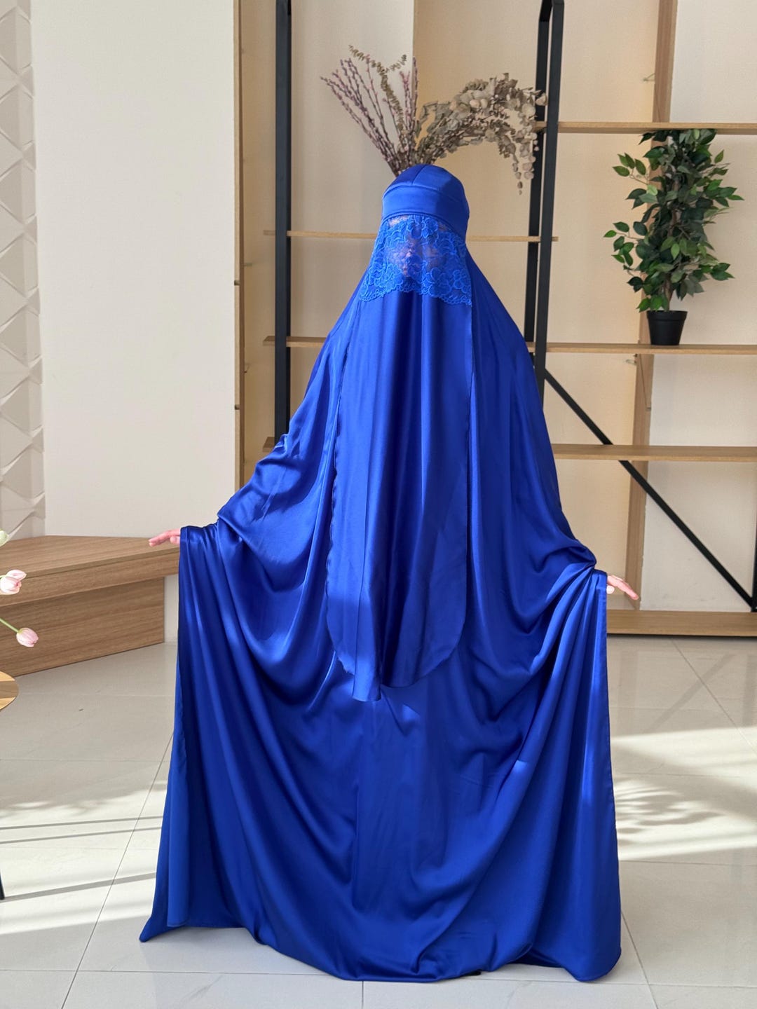 Royal Blue Silk Burqa, Elegant Khimar Cape With Niqab and Lace Veil - Etsy