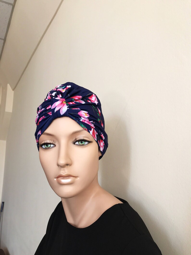 Navy Flower Turban Full Turban Hat Stretchy Viscose Jersey - Etsy