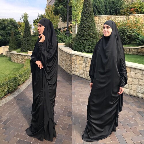 Long Silk Black Khimar Black Burqadubai Abaya Black Nikab - Etsy