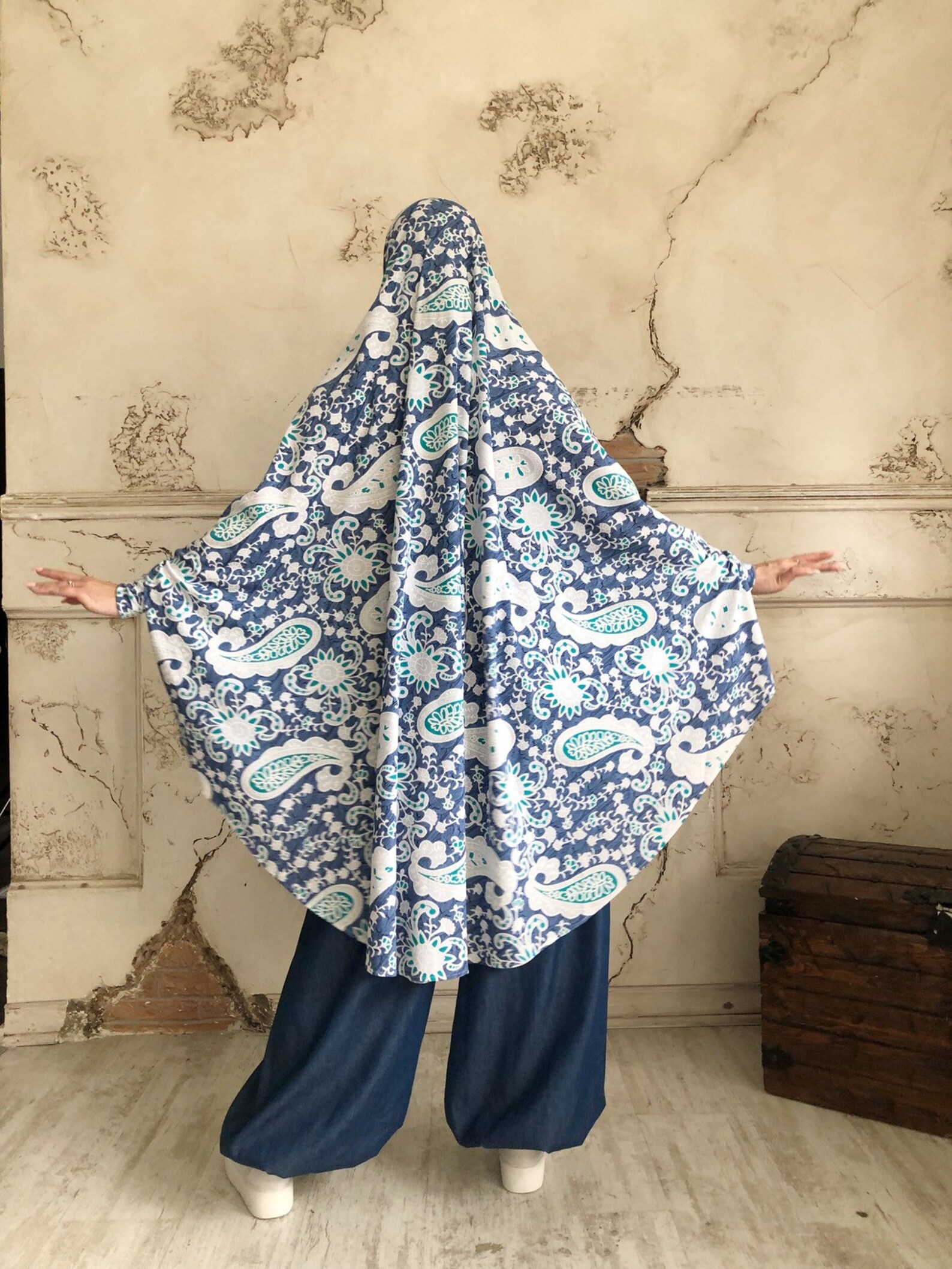 White and Blue Khimar Suit Muslim Sport Suit Denim Pants - Etsy