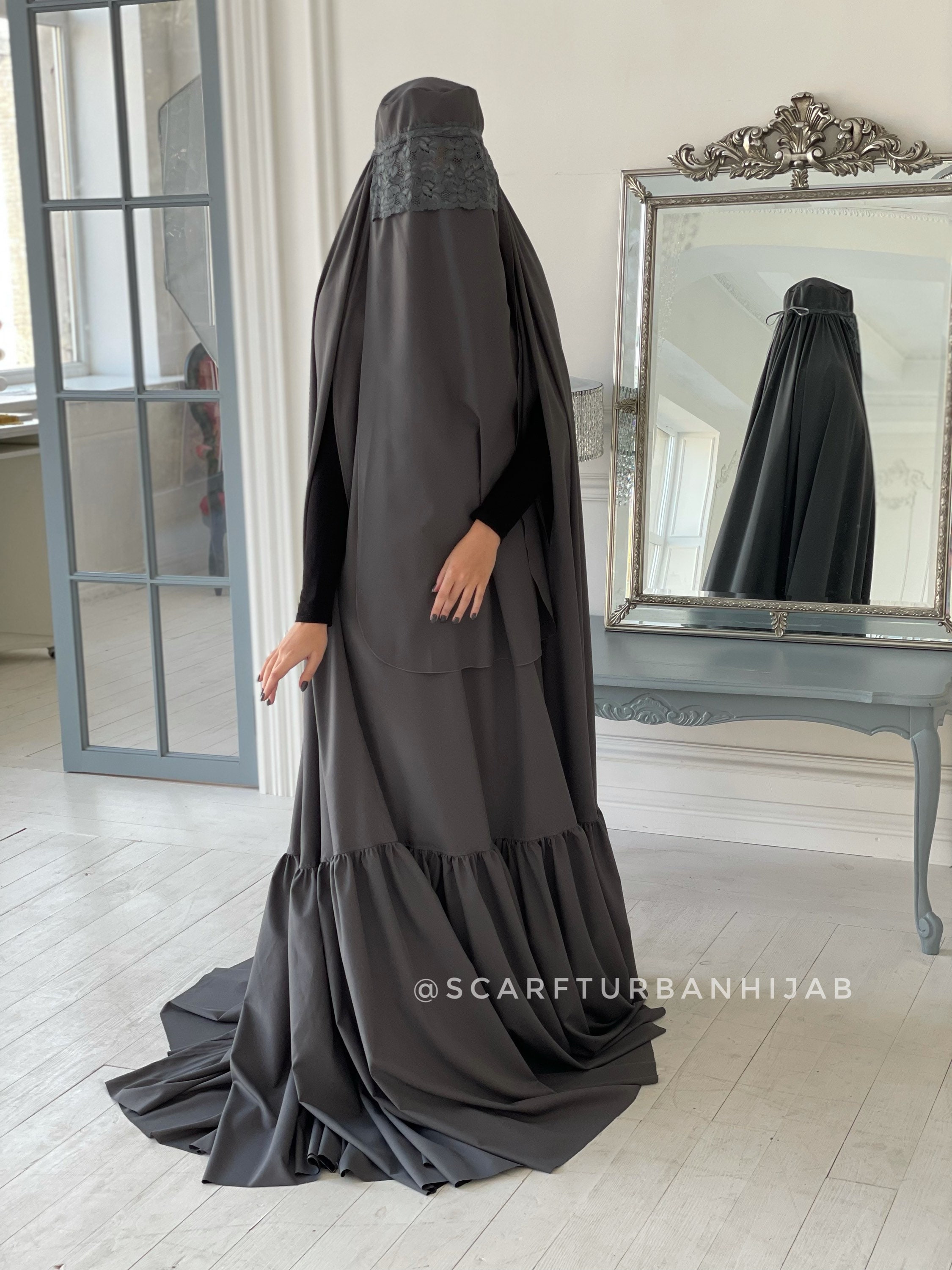 Gray Afghan Burqa Cape Traditional Chador Full Niqab Lace - Etsy Canada