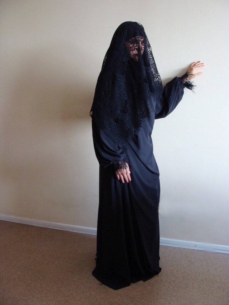 Black Khimar Maxi Dress Lace Niqab Veil Elegant Burqa - Etsy
