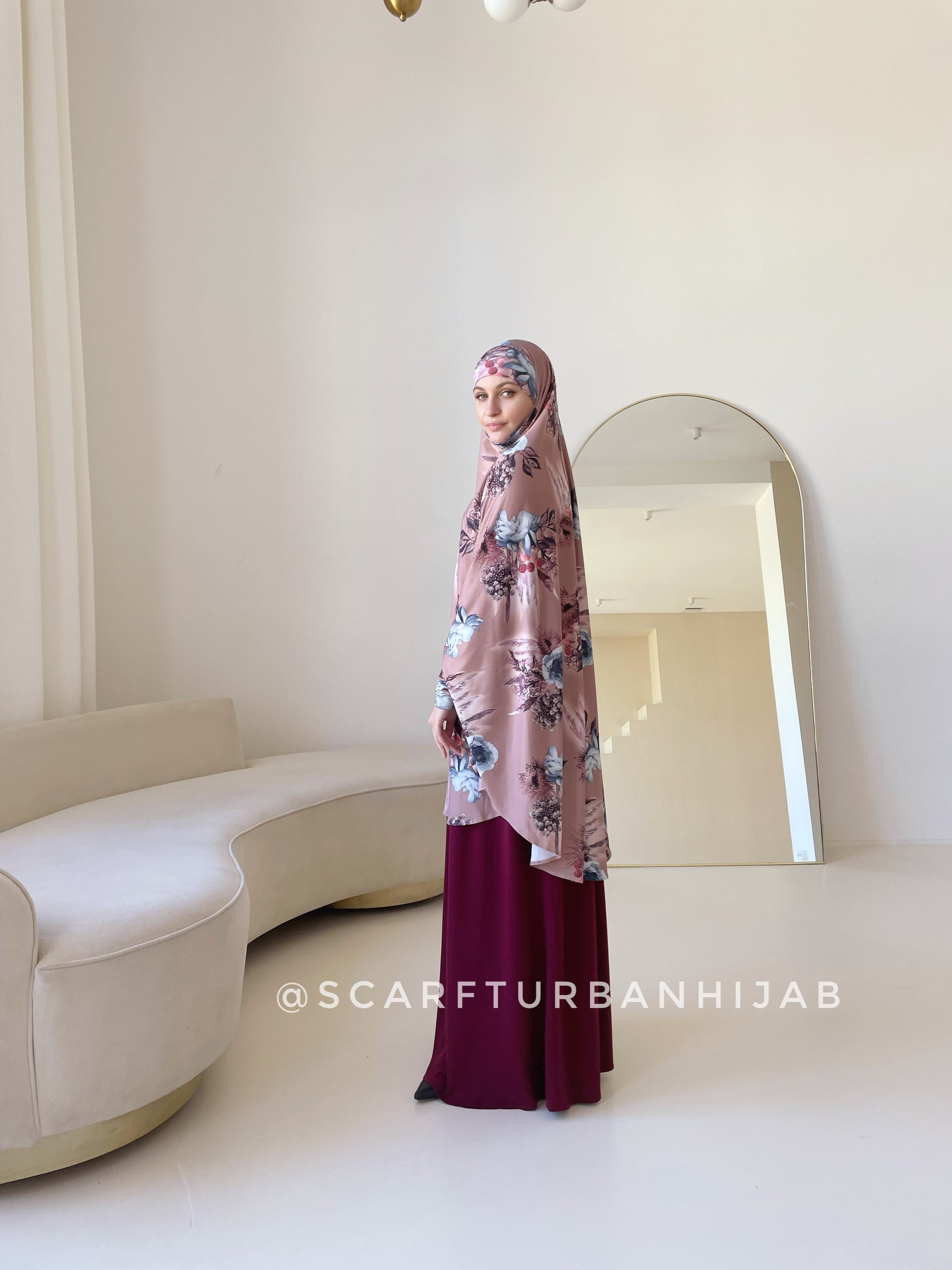 Light Brown Floral Print Khimar Transformer to Niqab Jilbab - Etsy