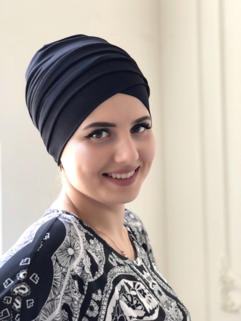 2 in One Black Hijab jersey Turban Volume Ready Turban - Etsy