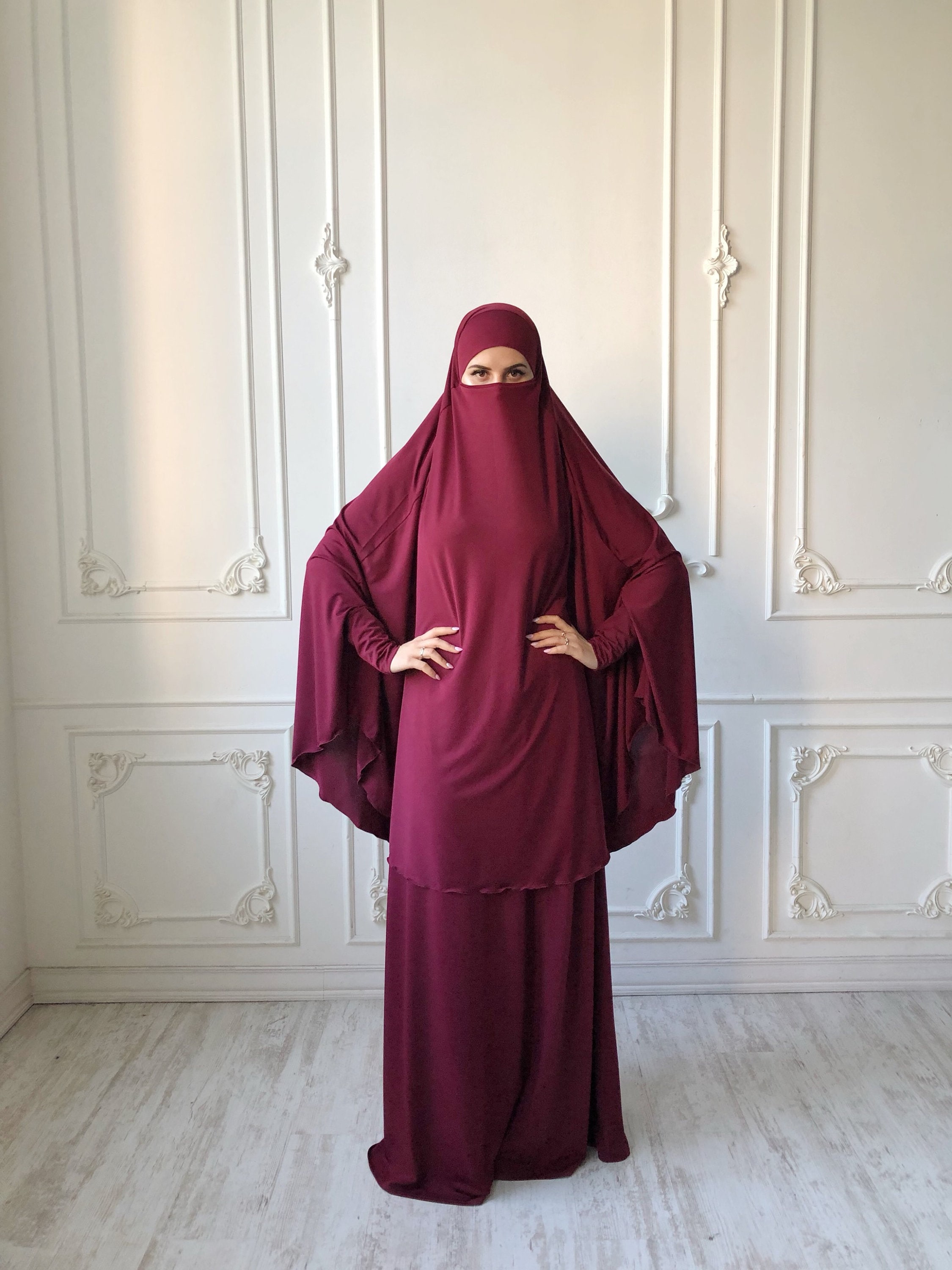 Burgundy Jilbab Suit With Skirt Transformer Khimar Niqab | Etsy Australia