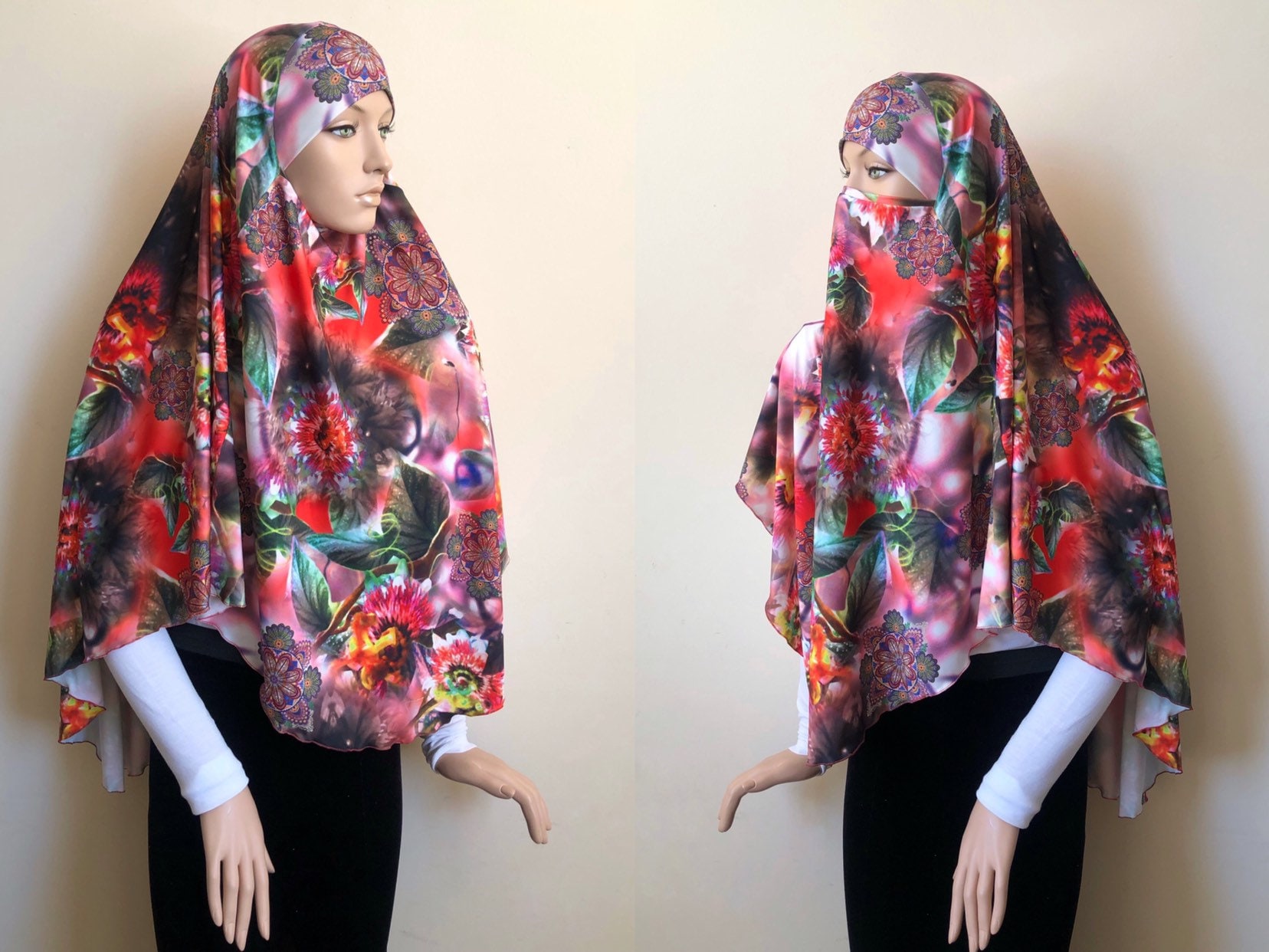 Nuevo khimar floral rojo hiyab tradicional hiyab de 1 pieza - Etsy España