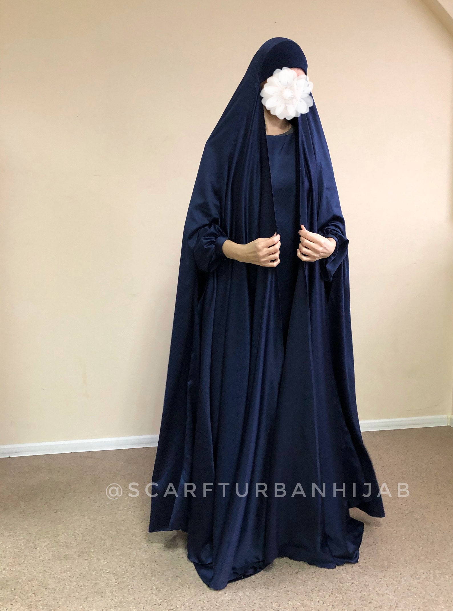 Elegant Burqa Suit, Silk Satin Muslim Dress, Wide Long Khimar Cape - Etsy