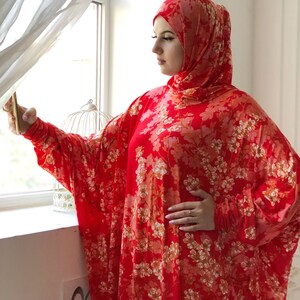 Red Prayer Dress With Hijab, Muslim Clothing, Islamic Gift, Abaya ...
