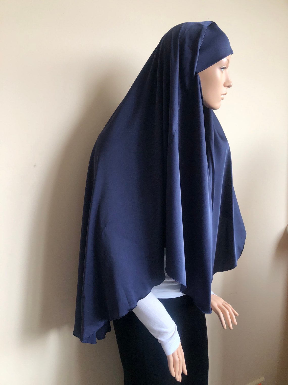 Navy Blue Silk Traditional Hijab Tie Khimar 1 Piece Ready to - Etsy