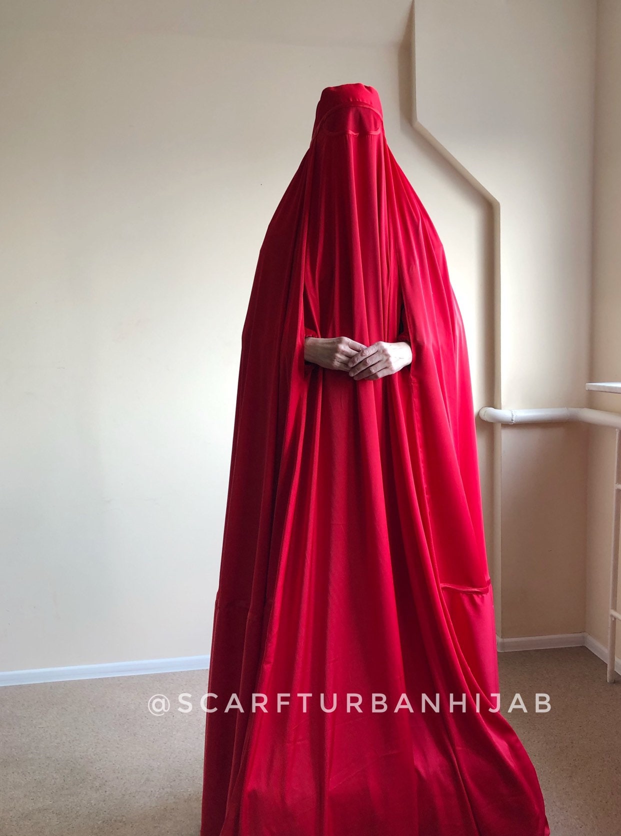 Red Afghan burqa silk khimar cape niqab full long hijab | Etsy