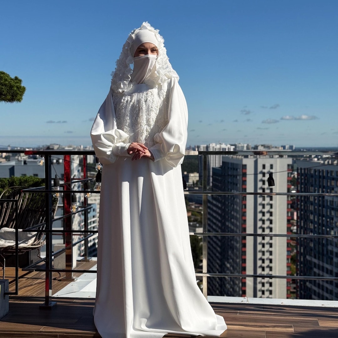 Handmade Islamic Wedding Dress, Lace Hood, Modest Satin Nikah Gown - Etsy