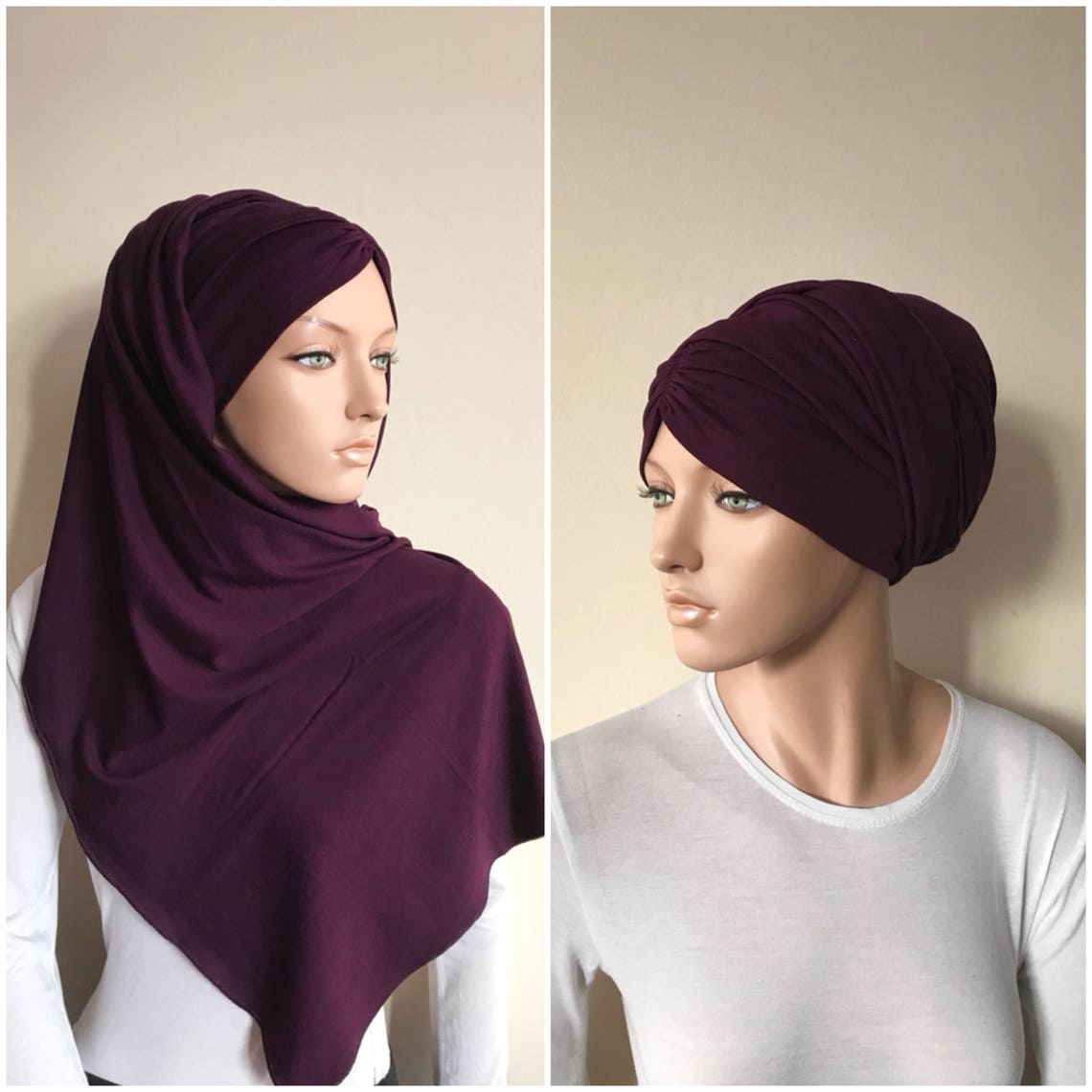 Eggplant Jersey Turban, Volume Hijab, Elegant Head Wrap - Etsy