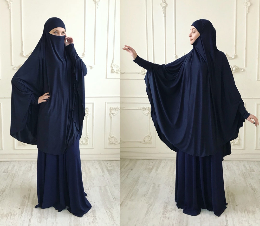 Dark Blue Khimar Niqab Transformer, Navy Blue Traditional Hijab, Ready ...