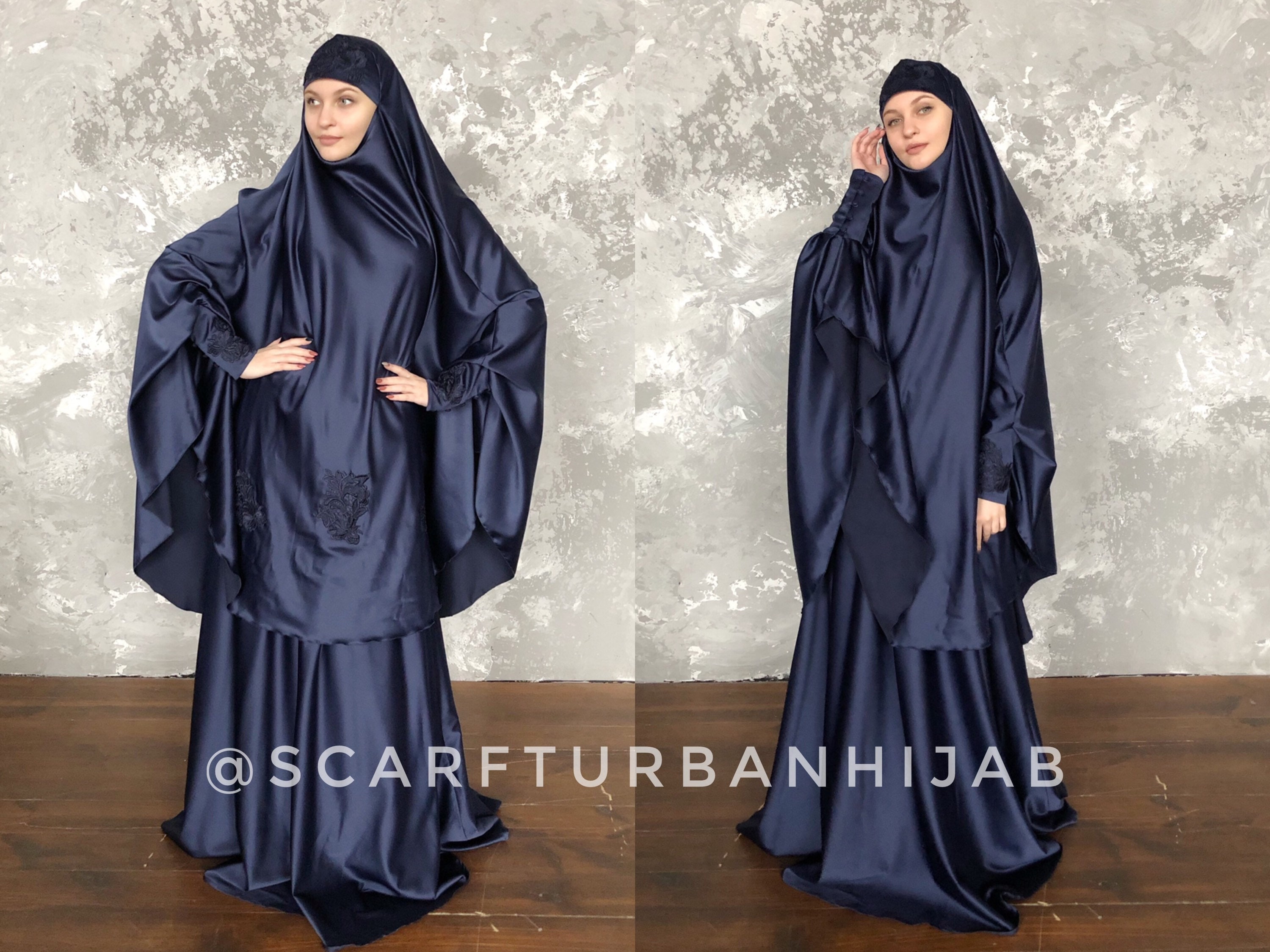 Elegant Navy Blue Muslim Suit Silk Noir Jilbab Wedding | Etsy