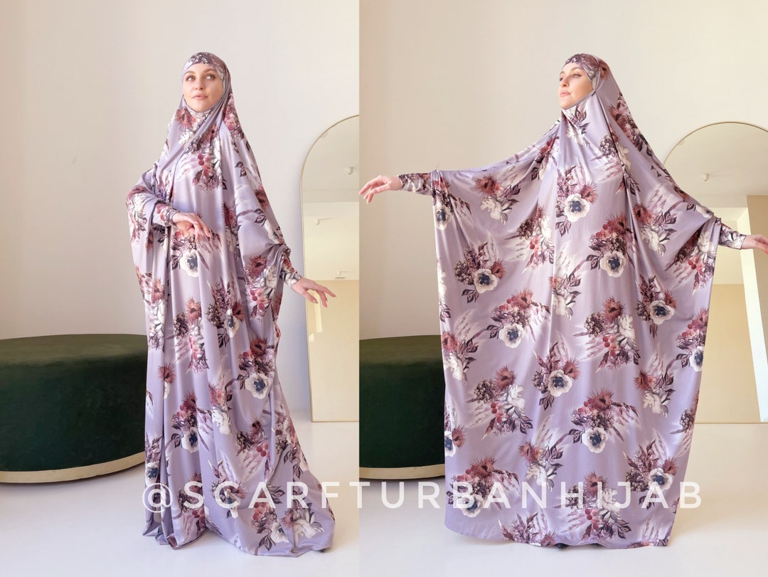 Long Khimar With Floral Print and Wide Cuffs - Perfect Jilbab for ...