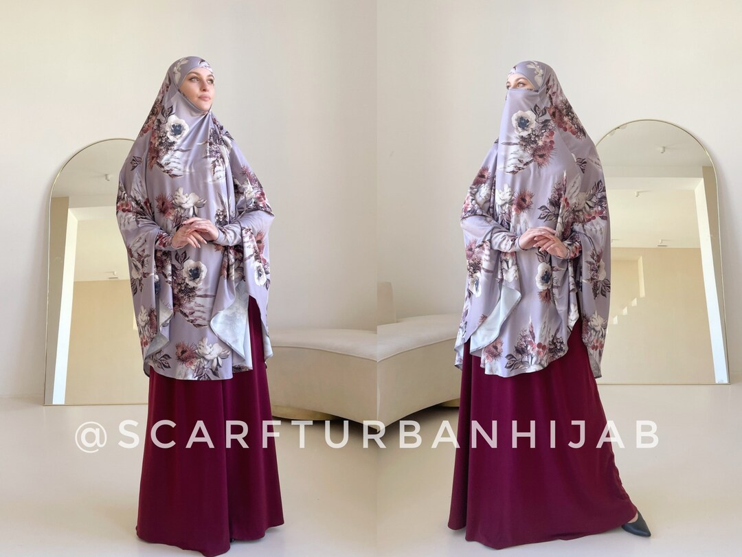 Handmade Grey Floral Print Khimar Transformer to Niqab - Etsy