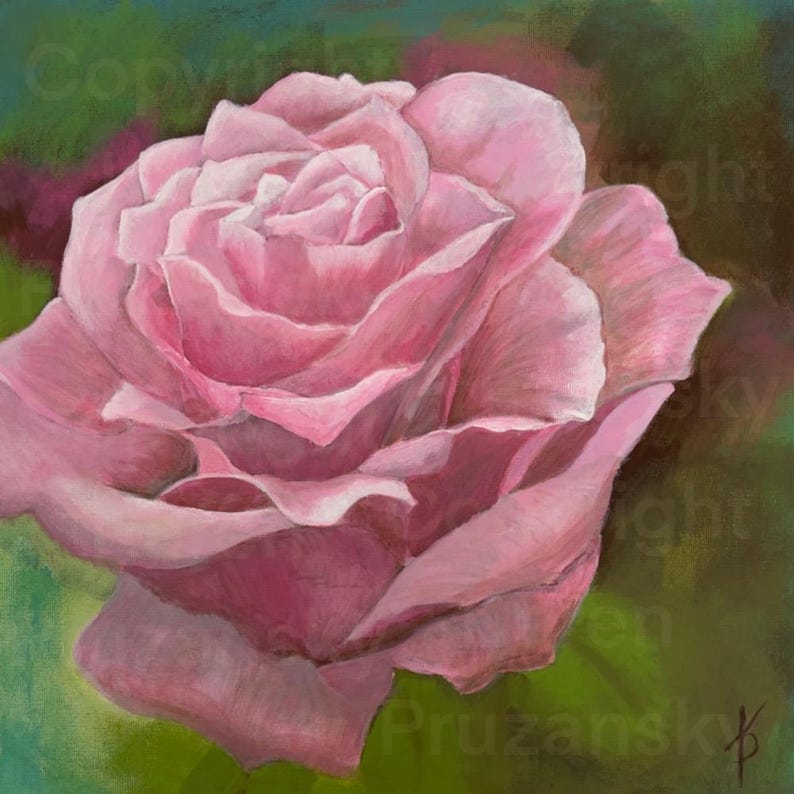 Blooming Pink Rose Original Acrylic Painting Unframed - Etsy