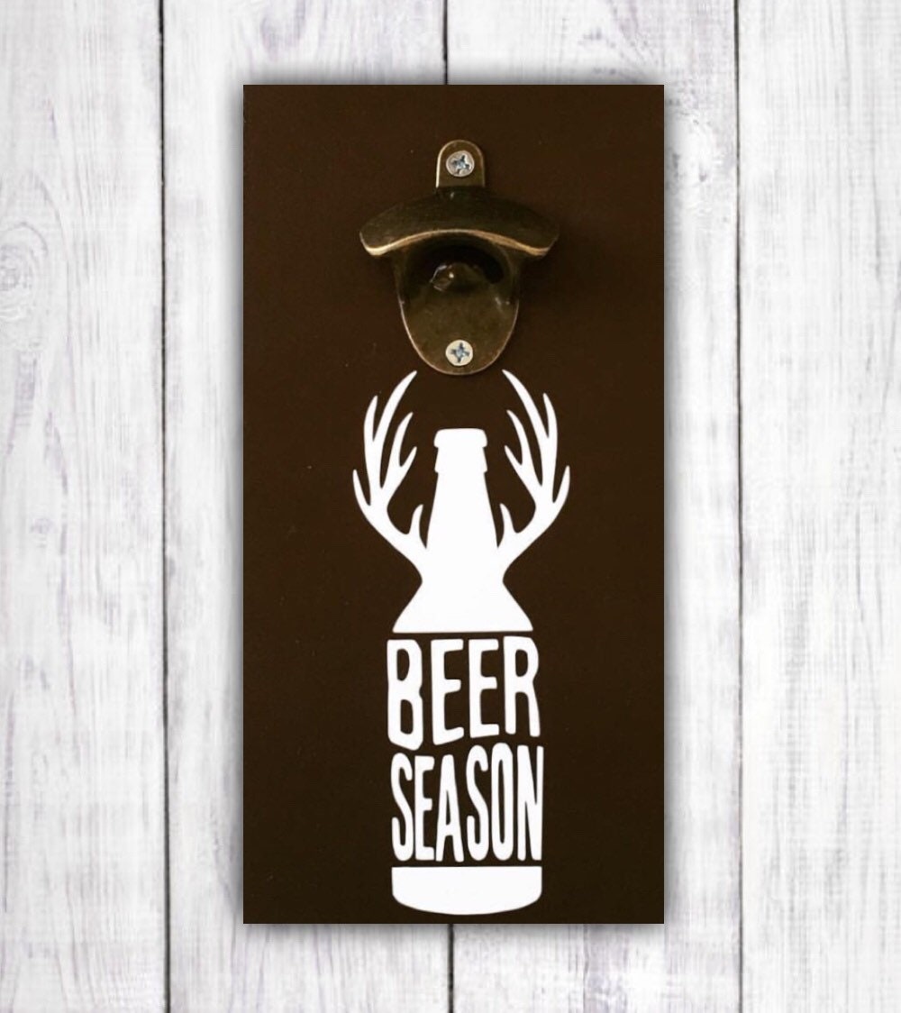 Beer Season Wooden Bottle Opener Deer Antlers Wood Bar Sign | Etsy