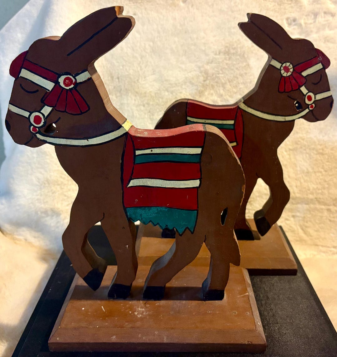 Pair of 1950 Vintage Wood Donkeys, Bookends, Decorations - Etsy