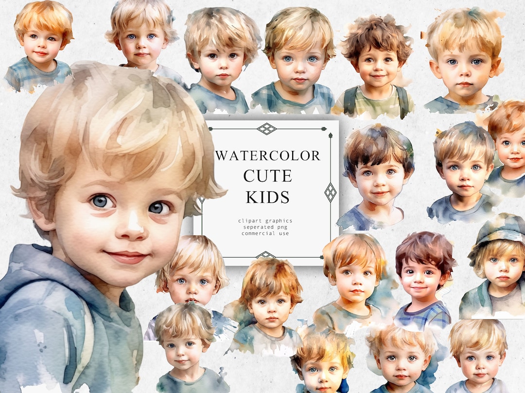 Cute Kid Clipart Set in Transparent PNG - Cute Kid Watercolor Digital ...