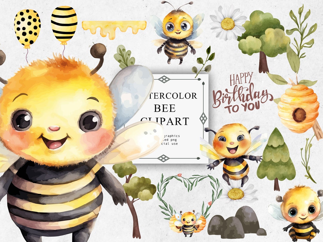 Little Bee Birthday Clipart Set in Transparent PNG - High Quality Bee ...
