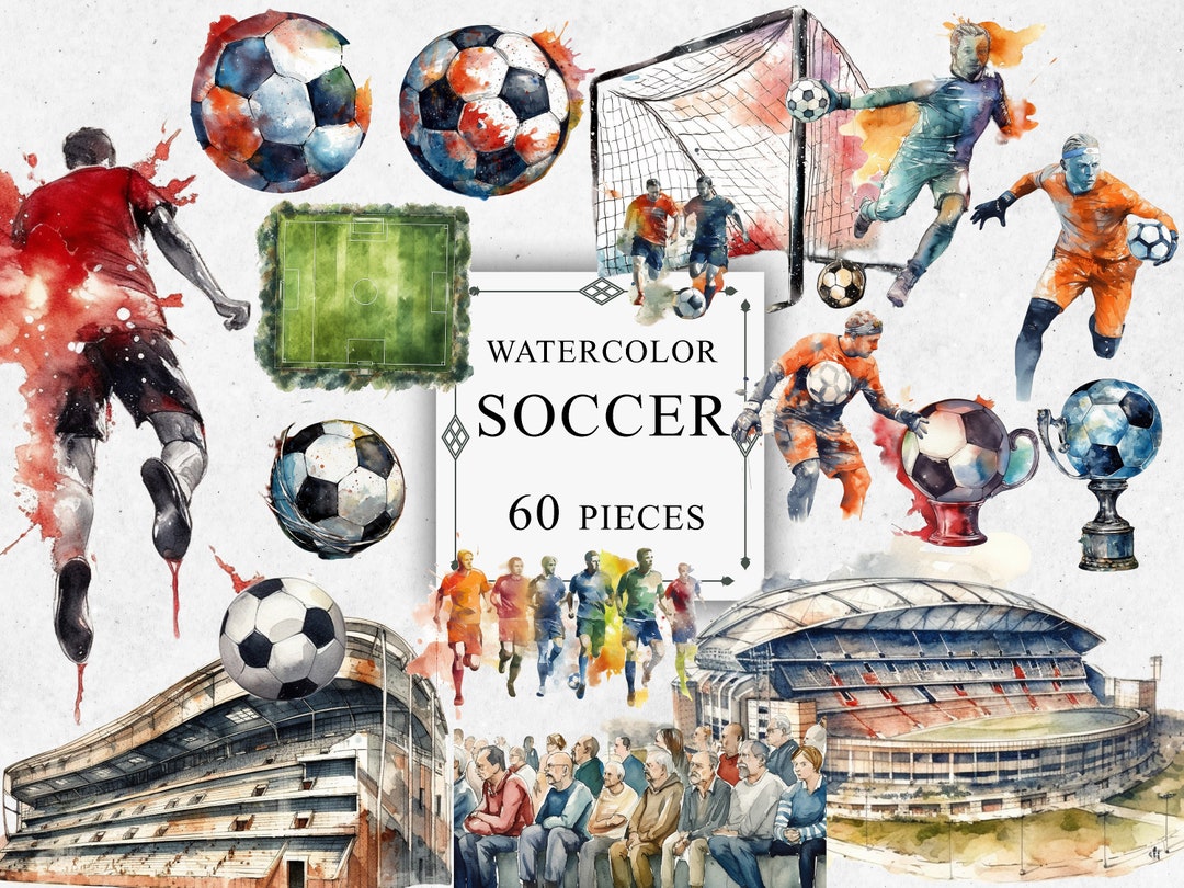 60 Soccer Clipart Watercolor Bundle Png Graphics Images Pack - Digital ...
