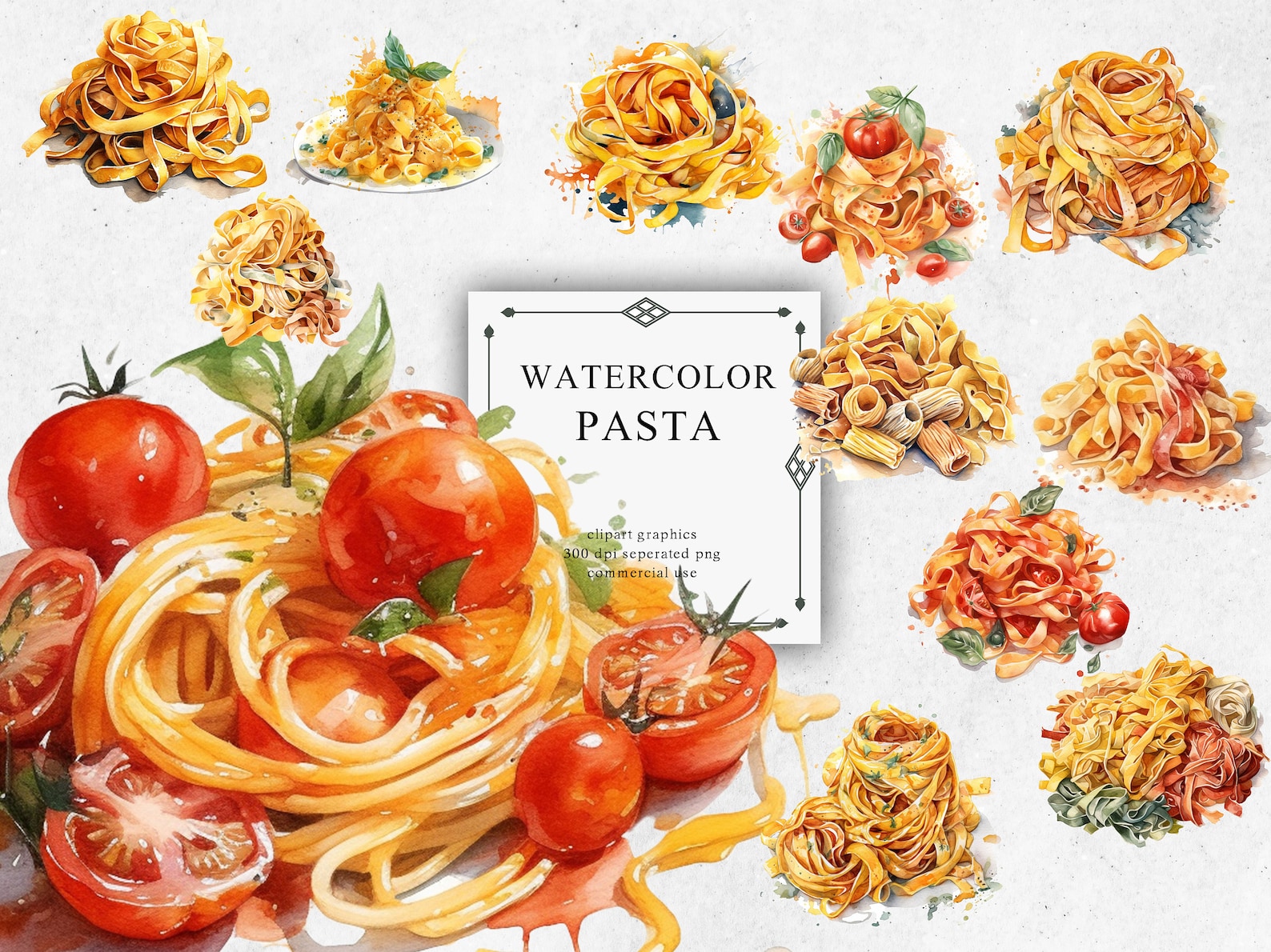 12 Pasta Clipart Set in Transparent PNG - Watercolor Digital Image ...