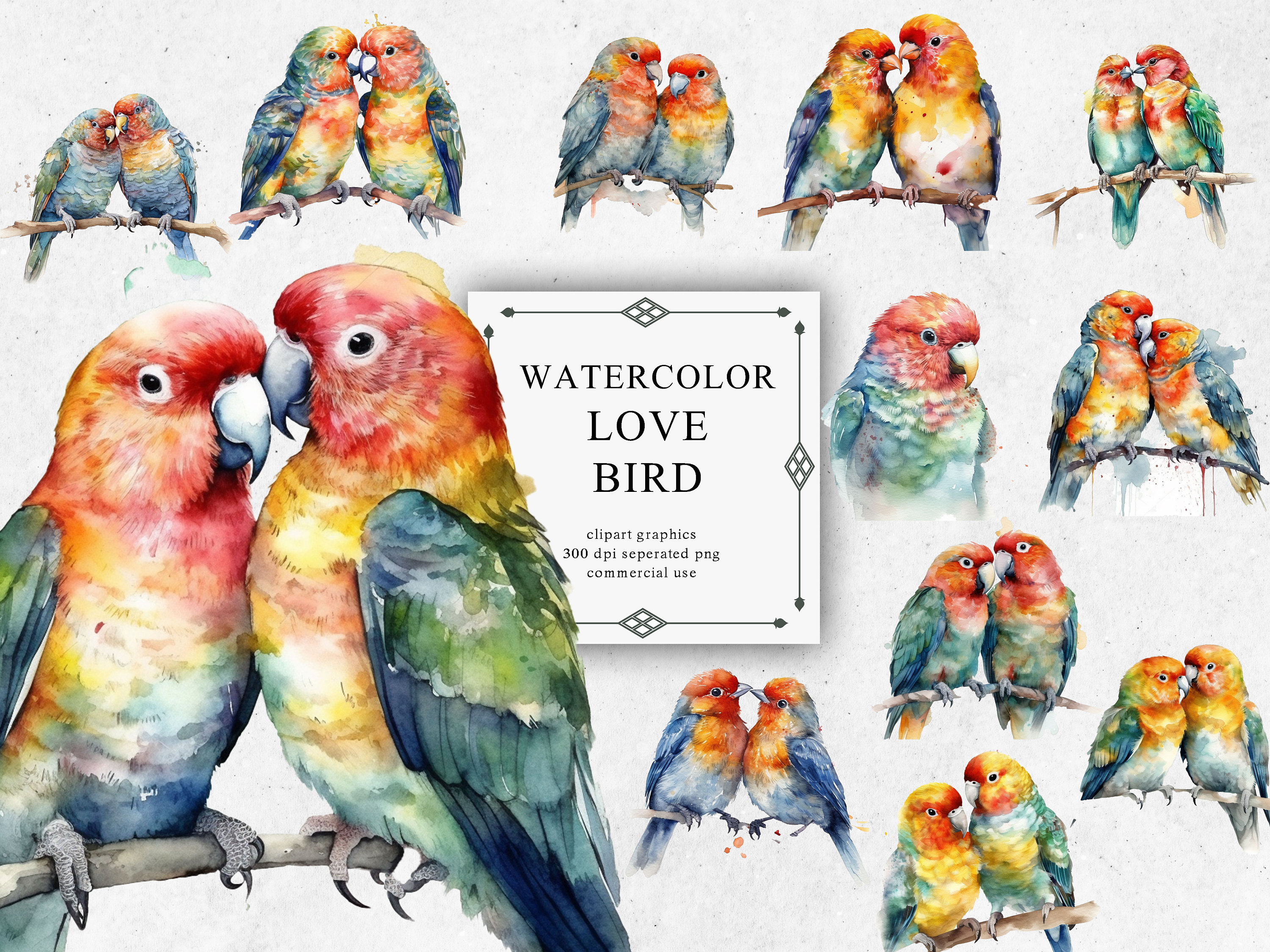 14 Love Birds Clipart Set in Transparent PNG - Digital Image Downloads ...