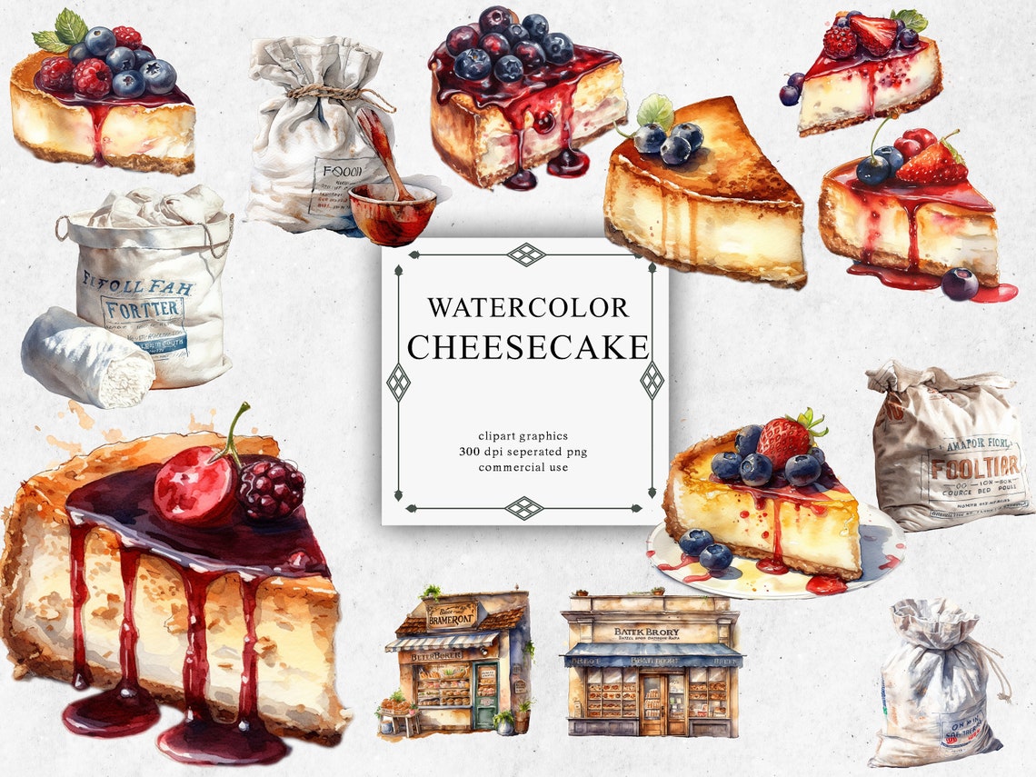 13 Watercolor Cheesecake Clipart - Digital PNG Cheesecake, Cheesecake ...