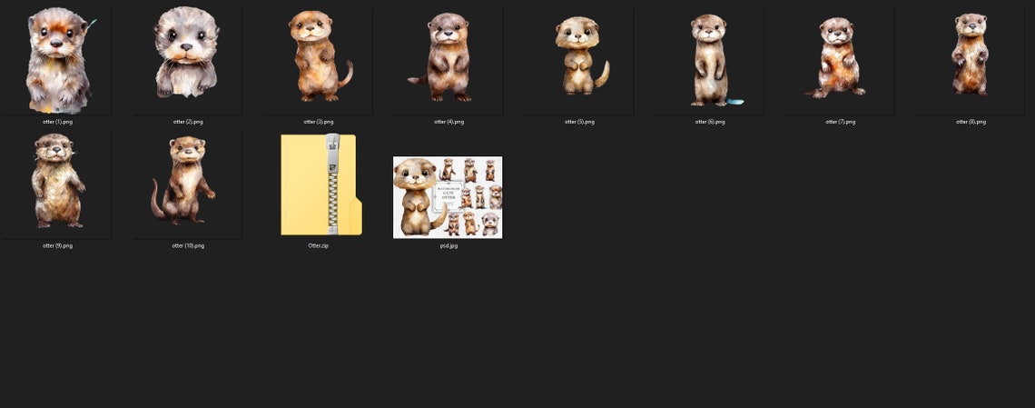 Otter Clipart Set in Transparent PNG Otter Watercolor Digital Image ...