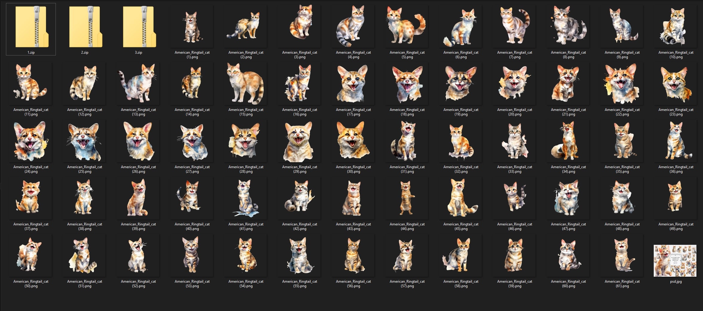 Ringtail Cat Clipart Set in Transparent PNG - Ringtail Cat Watercolor ...