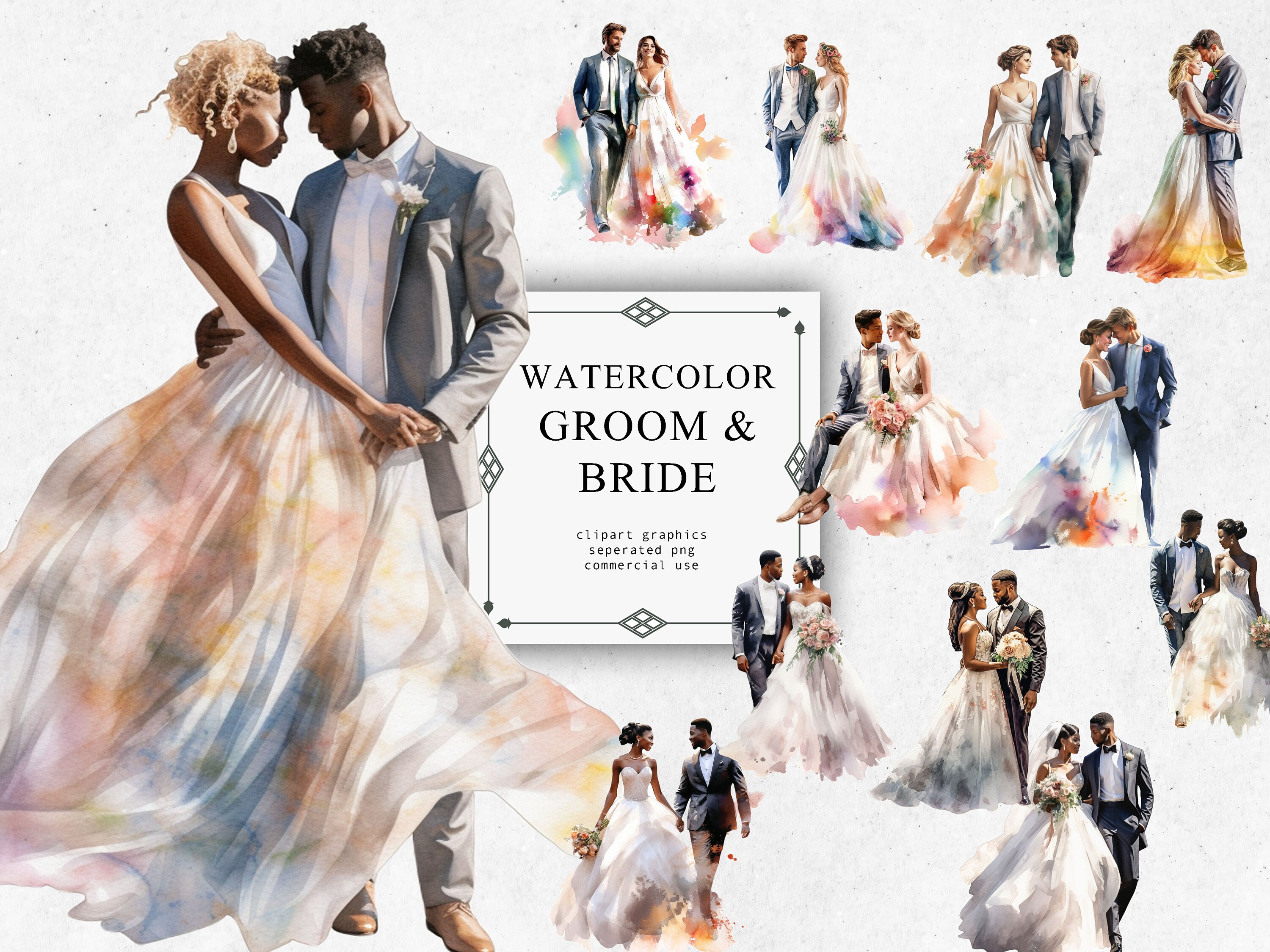Bride Groom Clipart Set in Transparent PNG - Bride Groom Watercolor ...