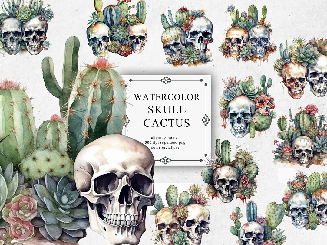 15 Skull Cactus Clipart Set in Transparent PNG - Skull Cactus ...