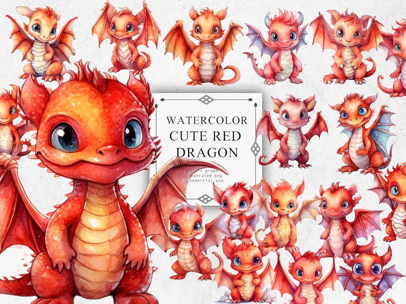18 Cute Cute Red Dragon Clipart Set in Transparent PNG - Cute Red ...