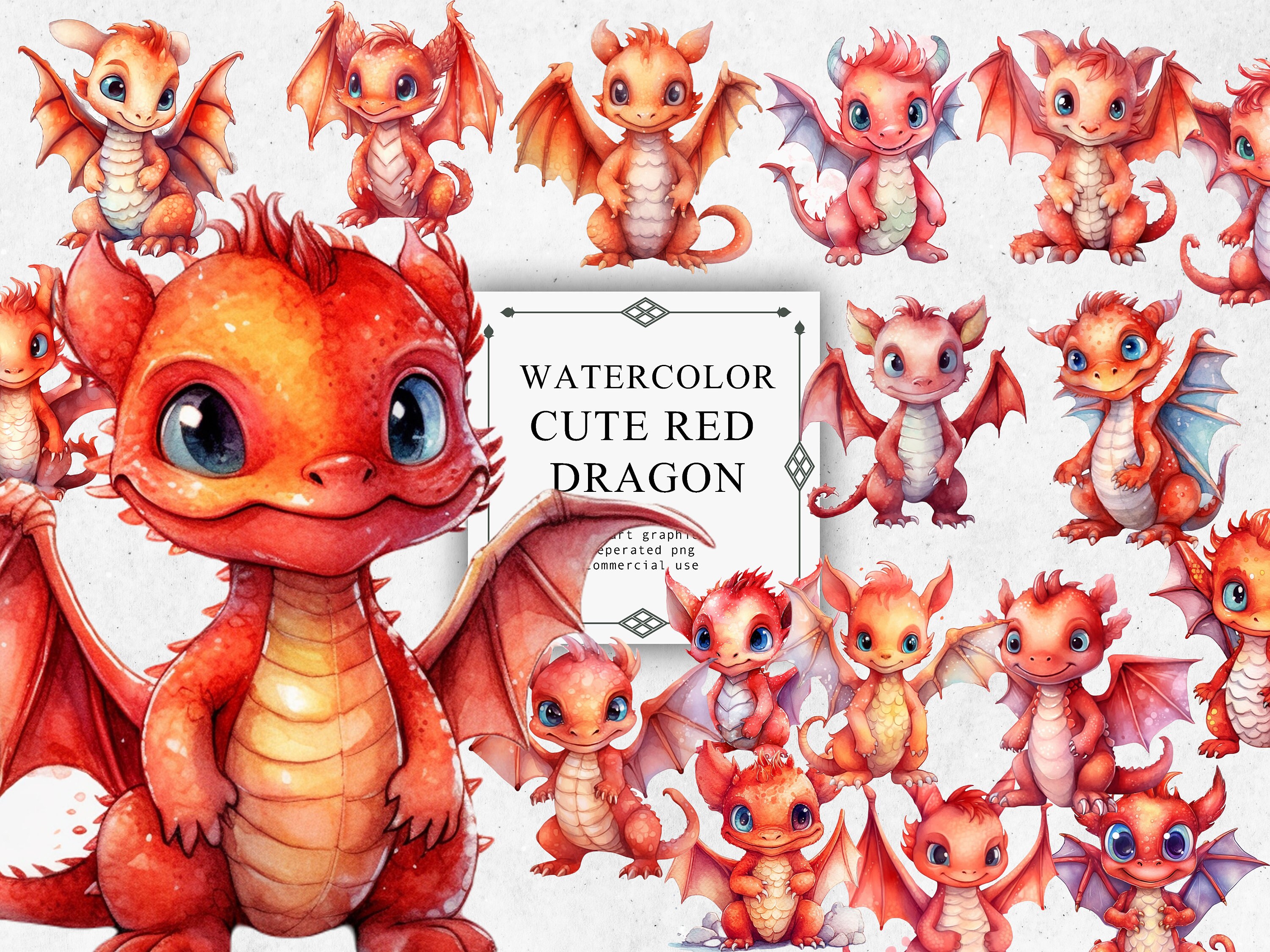 18 Cute Cute Red Dragon Clipart Set in Transparent PNG - Cute Red ...